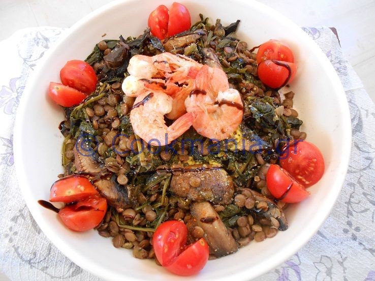 Γαρίδες με χόρτα και φακές - Cookmania.gr